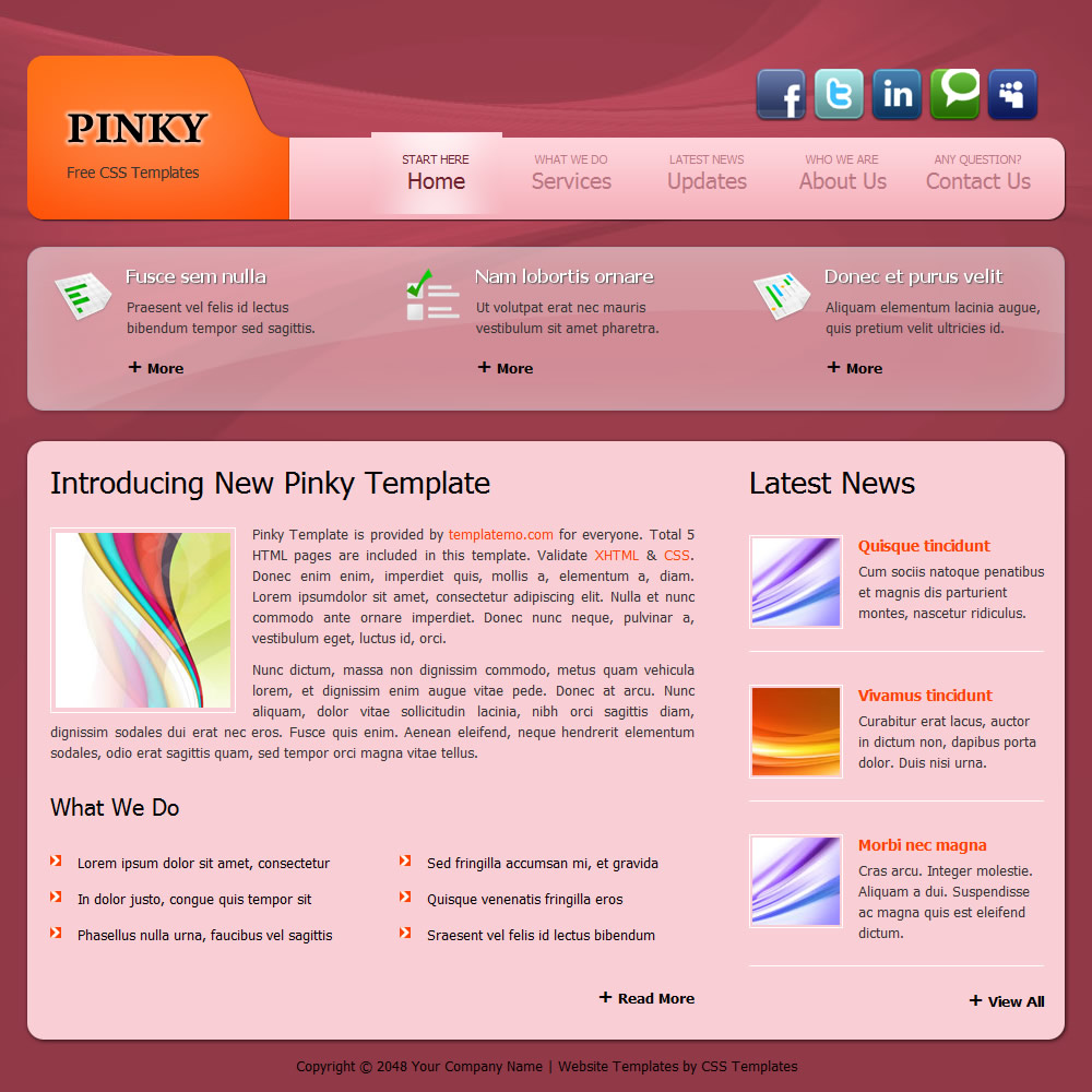 Pinky CSS Templates Free